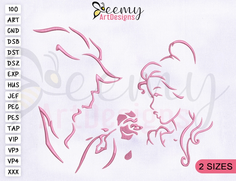 Belle and Beast Outline Embroidery Design Beast Outline - Etsy