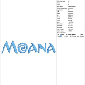 Moana Logo Embroidery Design, 4x4 and 5x7 Hoop EMB, Moana Logo Machine ...