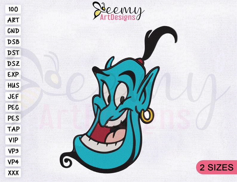 Genie Face Machine Embroidery Design, Aladdin Genie Face Embroidery ...