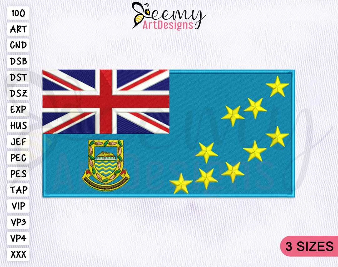 Tuvalu Flag Machine Embroidery Design | 2.5x2.5 Cap Design | 4x4 Hoop ...