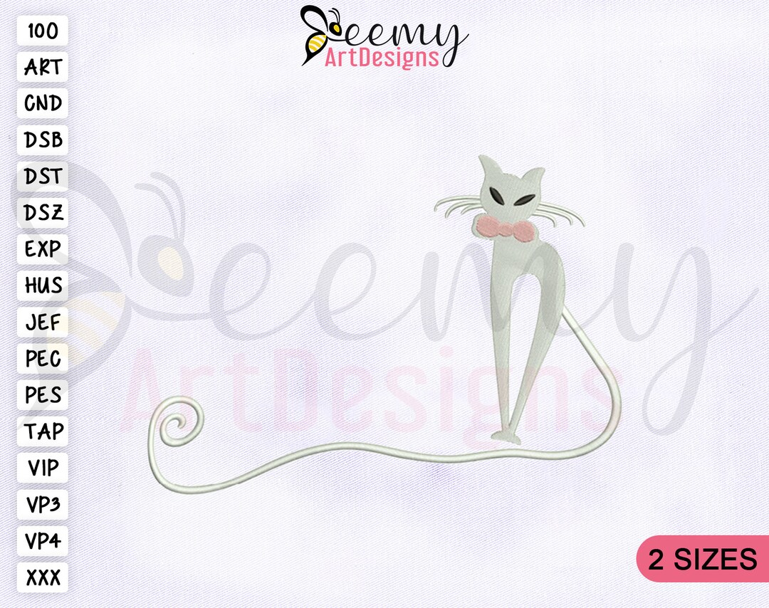 Ghost Cat Long Tail Machine Embroidery Design | 4x4 Hoop EMB | 5x7 Hoop ...