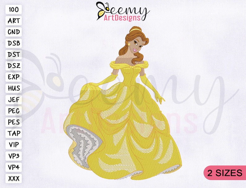 Belle Yellow Dress Embroidery Design, Princess Belle Embroidery Designs ...
