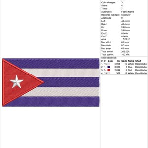 Cuba Flag Machine Embroidery Design, 2.5x2.5, 4x4 & 5x7 Hoop Flag ...
