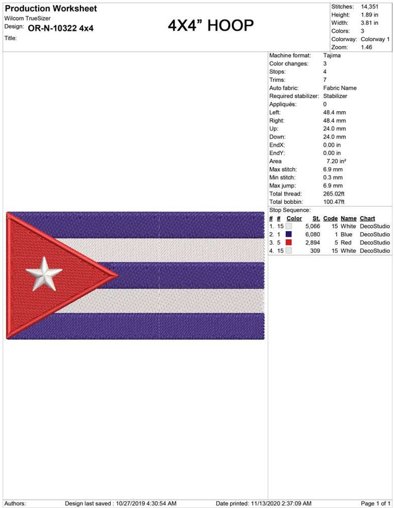 Cuba Flag Machine Embroidery Design, 2.5x2.5, 4x4 & 5x7 Hoop Flag ...