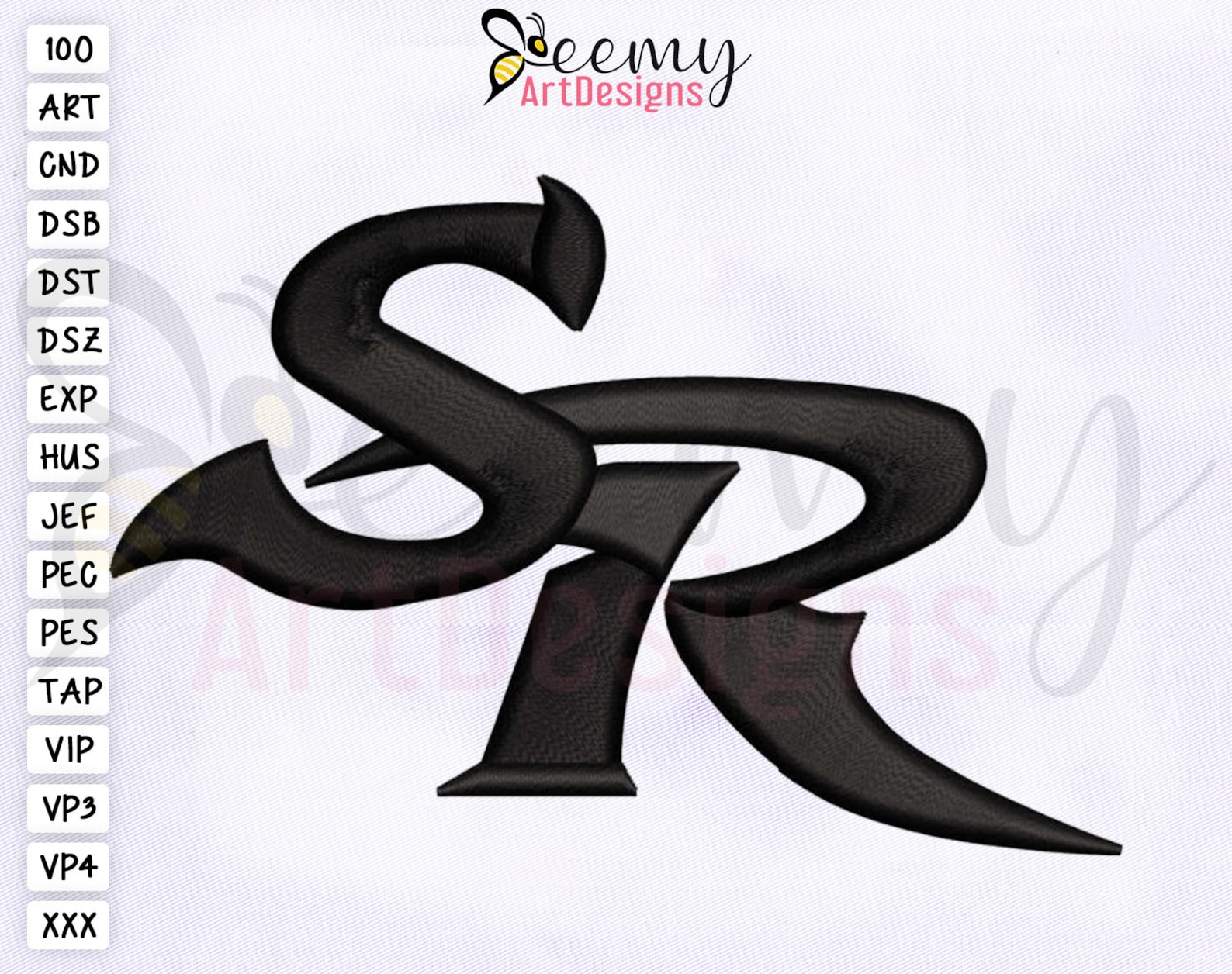 SR 3D Puff Logo Embroidery Design, 2.25 Inch Tall, Puff Embroidery ...