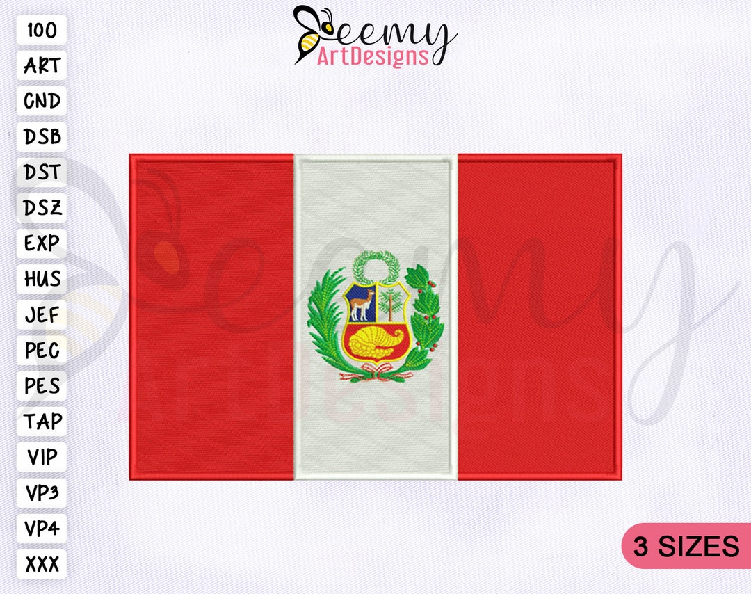 Peru Flag Machine Embroidery Design | 2.5x2.5 Cap Design | 4x4 Hoop ...