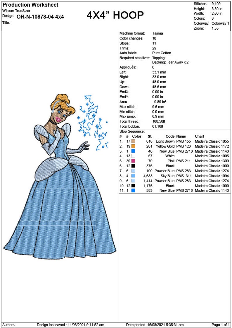 Princess Cinderella Embroidery Design, Princess Embroidery Designs ...