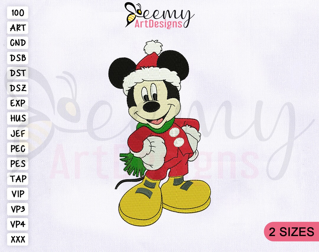 Mickey Mouse Christmas Embroidery Design, 4x4 and 5x7 Hoop, Mickey ...