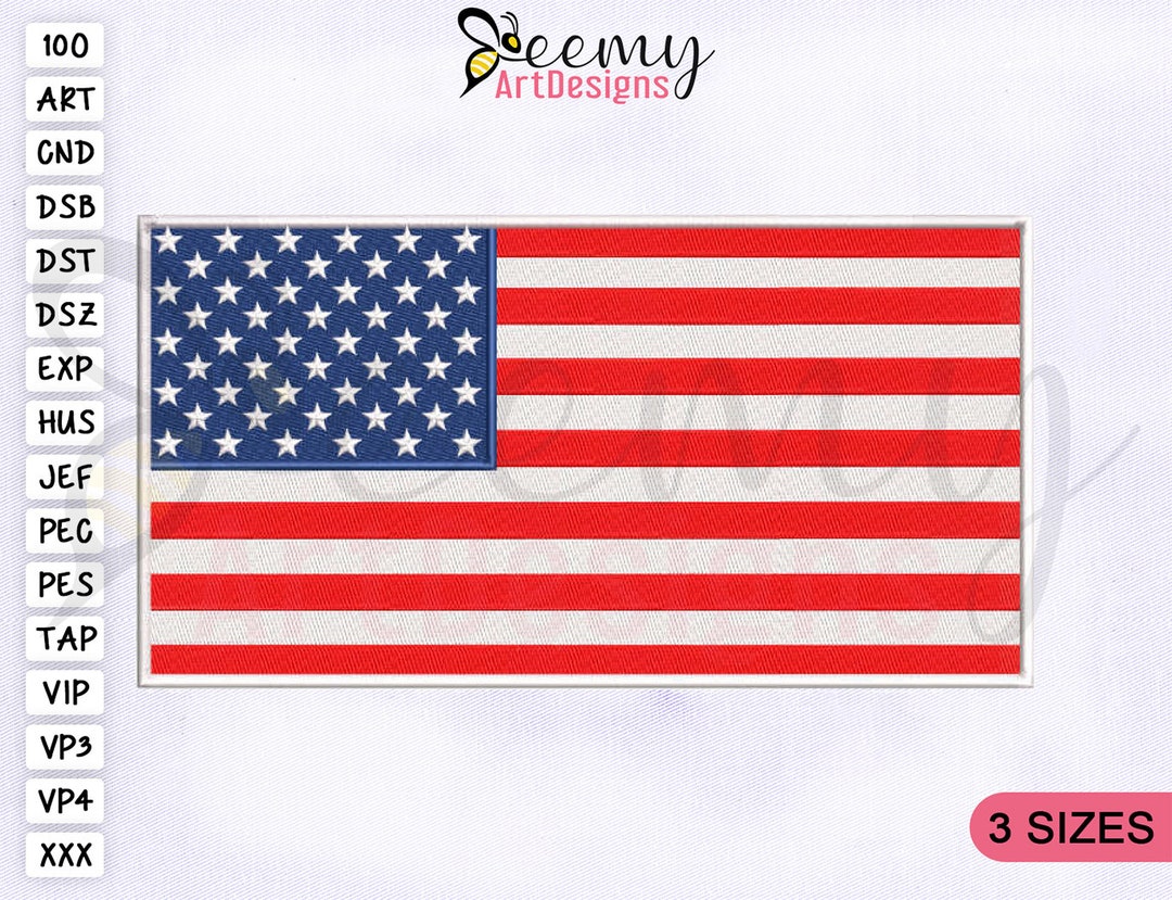 American Flag Machine Embroidery Design, 2.5x2.5, 4x4, 5x7 Hoop Flag ...