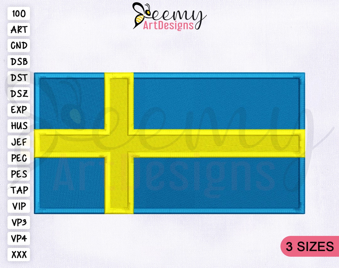 Sweden Flag Machine Embroidery Design | 2.5x2.5 Hat Design | 4x4 Hoop ...