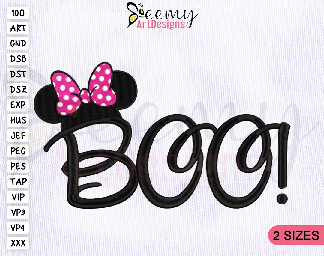 Halloween Minnie Mouse Boo Embroidery Design, 4x4 & 5x7 Hoop, Minnie ...