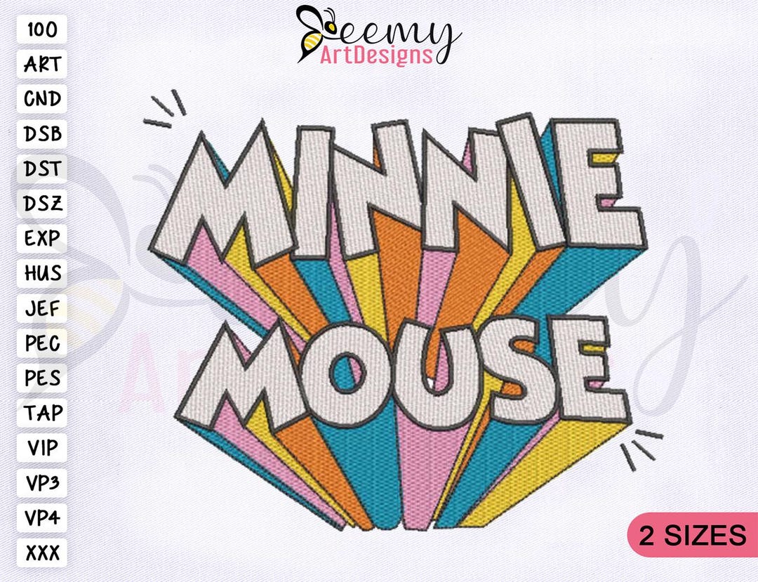 Minnie Mouse Machine Embroidery Design | 2 Sizes Embroidery Designs ...