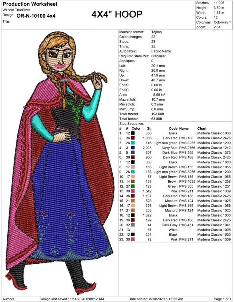 Frozen Princess Anna Machine Embroidery Design, 4x4 and 5x7 Hoop ...