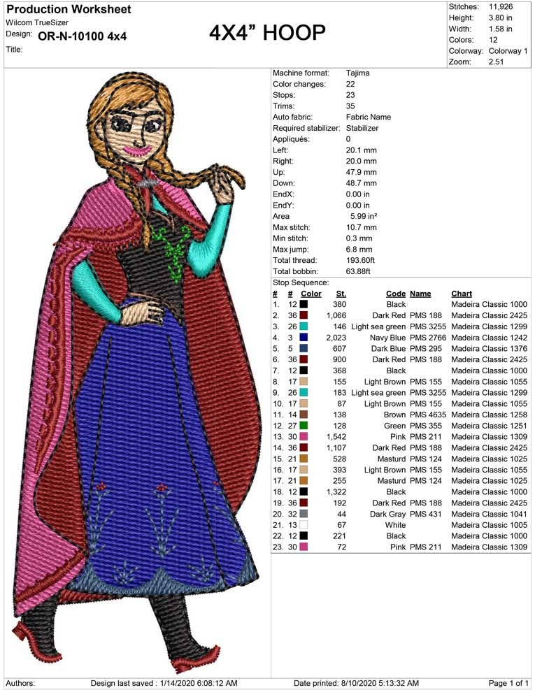 Frozen Princess Anna Machine Embroidery Design, 4x4 and 5x7 Hoop ...