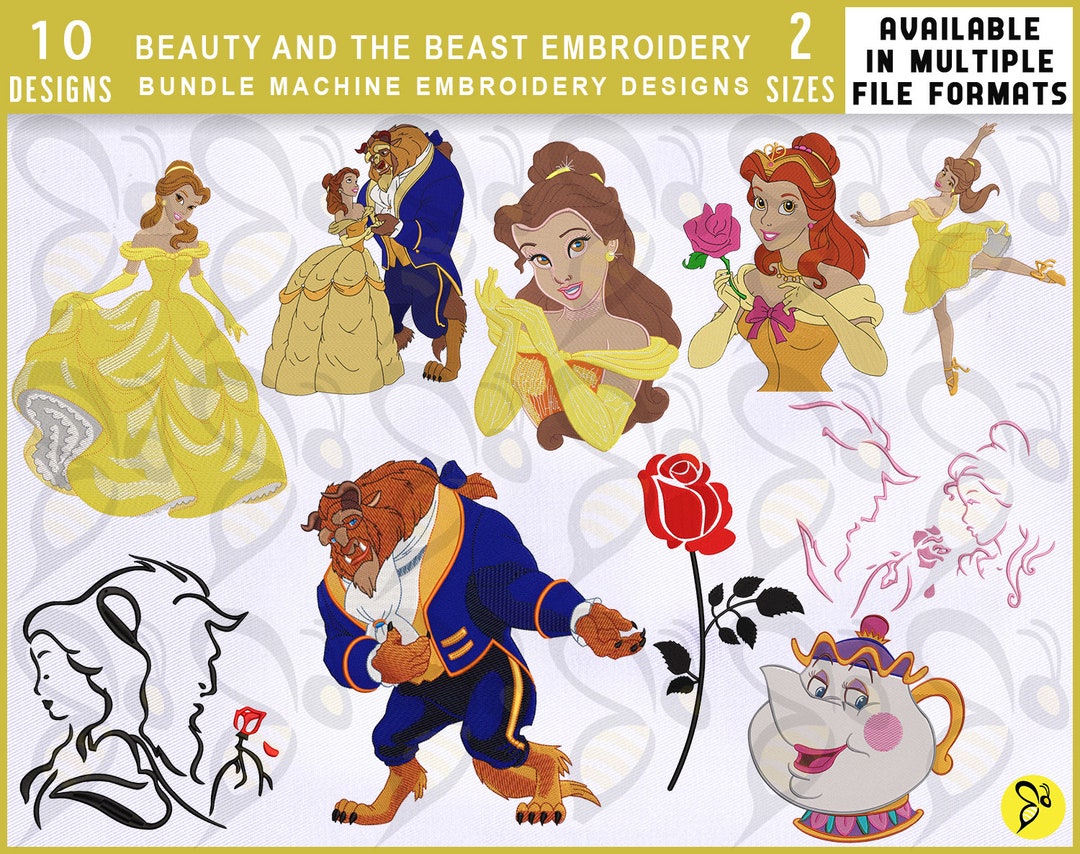 Beauty and the Beast Embroidery Design Bundle, 2 Sizes EMB Designs, the ...