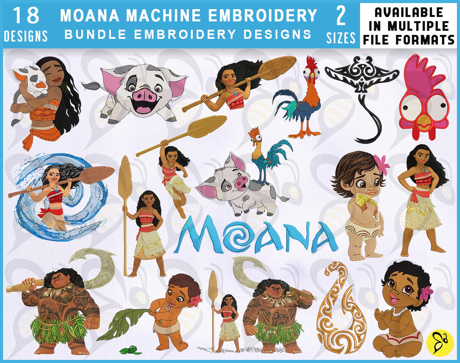 Moana Embroidery Designs Bundle, 2 Sizes Embroidery Design, Logo, Moana ...