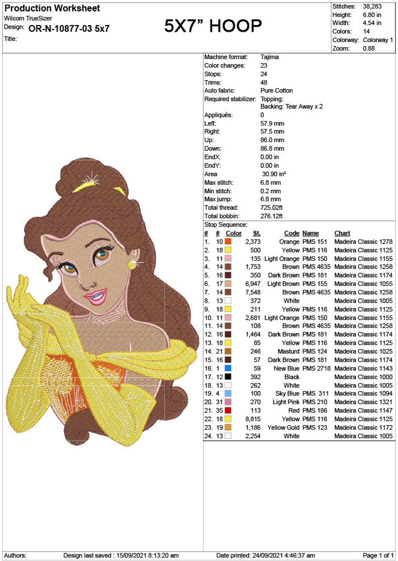 Beauty and the Beast Belle Embroidery Design, Beauty and the Beast ...