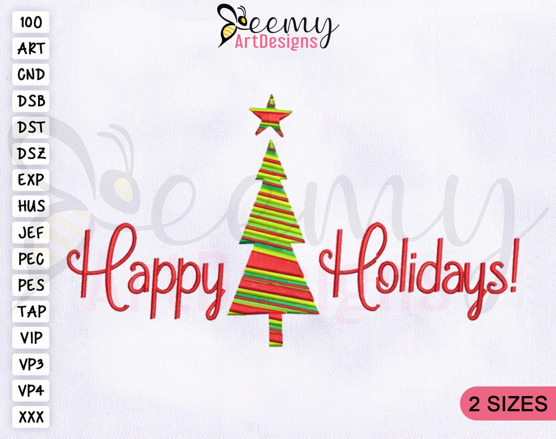 Happy Holidays Machine Embroidery Design, 4x4 & 5x7 Hoop, Christmas ...