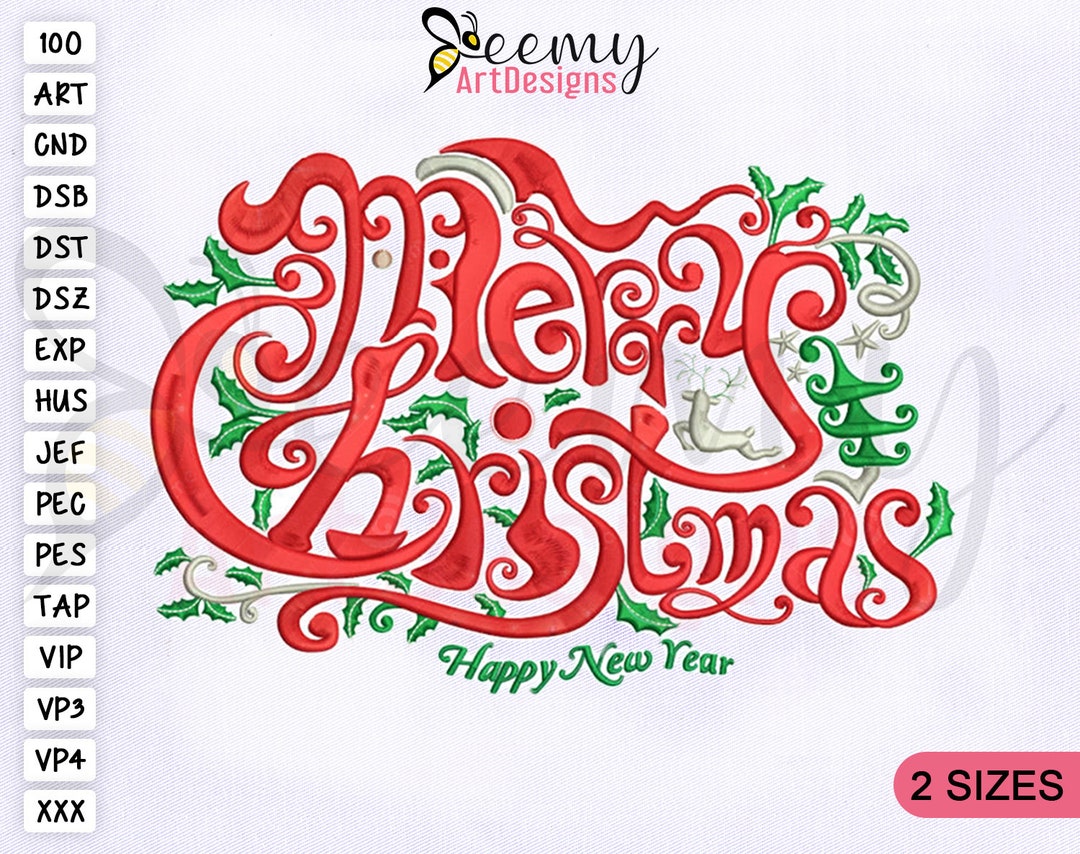 Merry Christmas & Happy New Year Embroidery Design, 4x4 and 5x7 Hoop ...