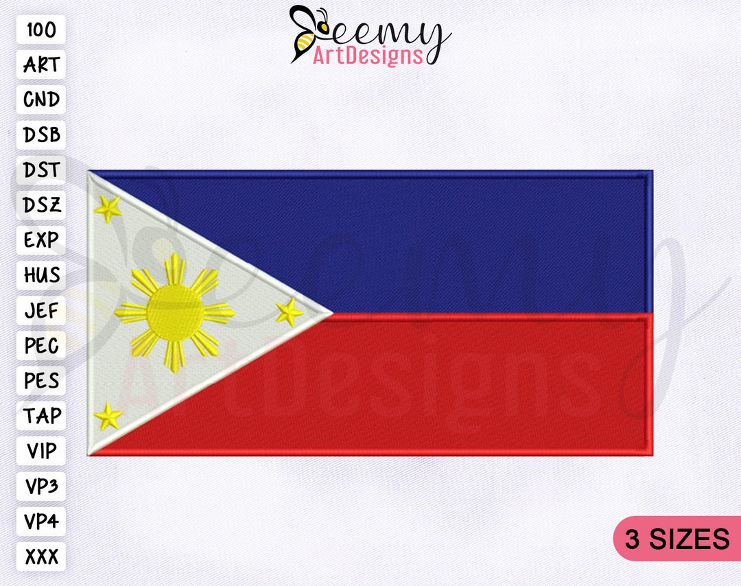 Philippines Flag Machine Embroidery Design | 2.5x2.5 Hat Design | 4x4 ...