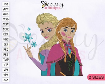Frozen Princess Elsa & Anna Embroidery Design 4x4 and 5x7 | Etsy
