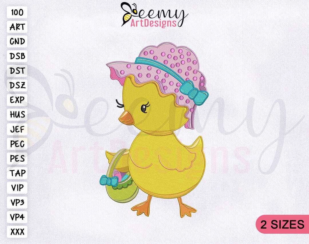 Easter Chick Bonnet Embroidery Design, 4x4 and 5x7 Hoop, Chicken Bonnet ...