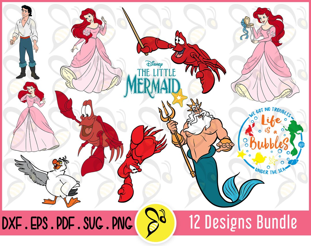 Princess Ariel Mermaid SVG Vector Art Bundle, Mermaid Vector File ...