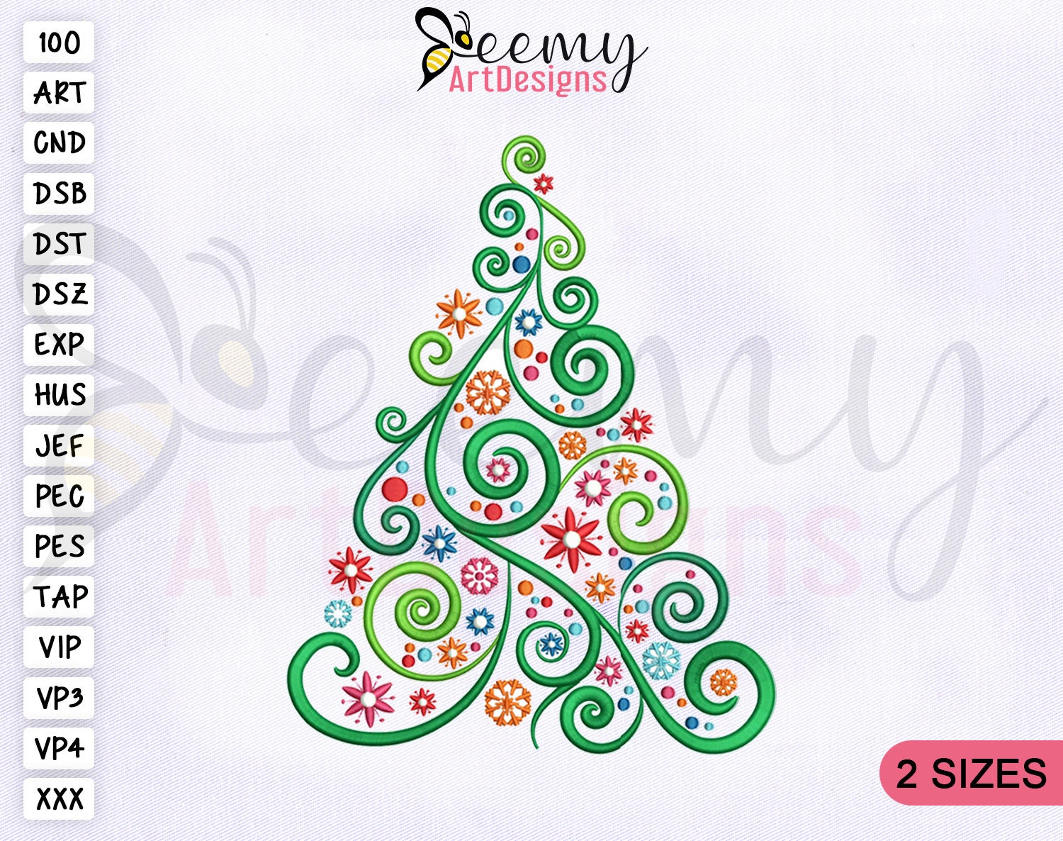 Swirl Christmas Tree Embroidery Design, 4x4 & 5x7 Hoop, Christmas ...