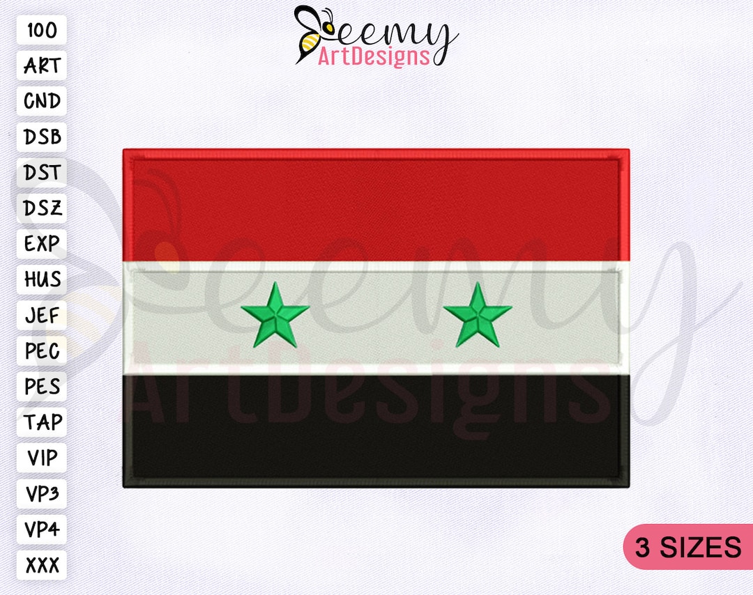 Syria Flag Machine Embroidery Design | 2.5x2.5 Hat Design | 4x4 Hoop ...