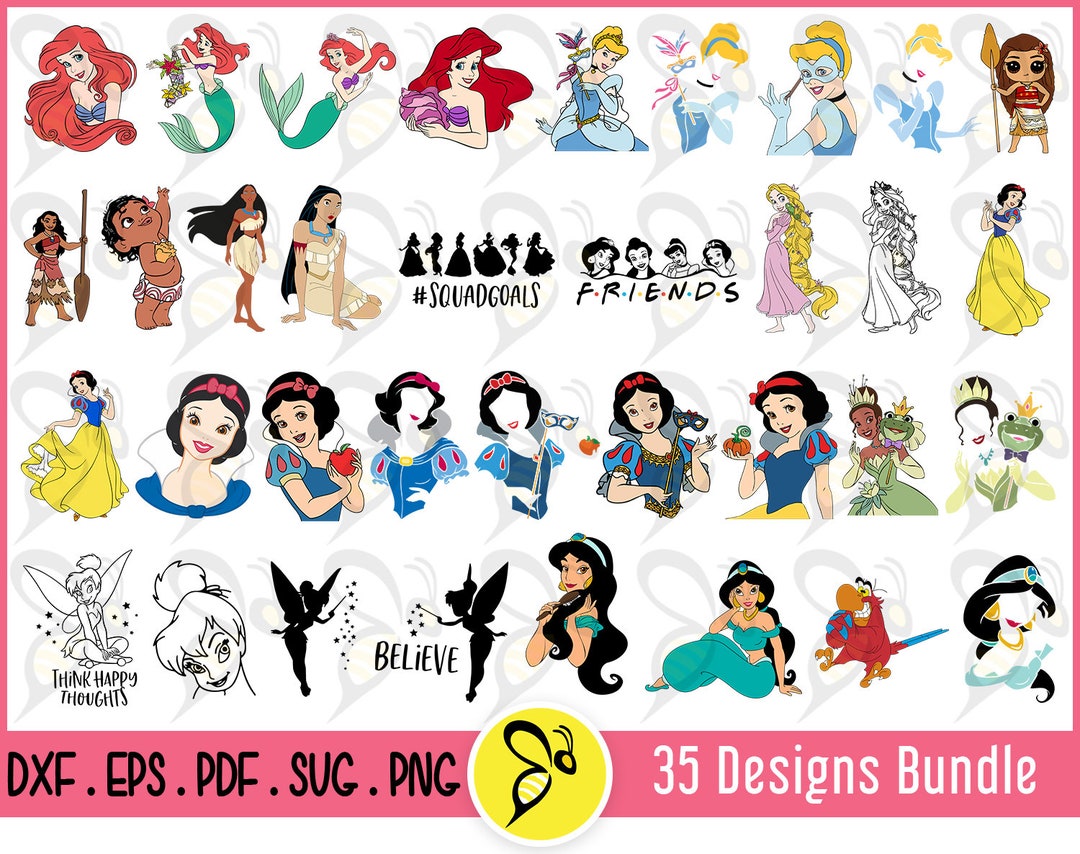 30+ Princess Vector Art Designs Bundle, Princess Ariel, Moana ...