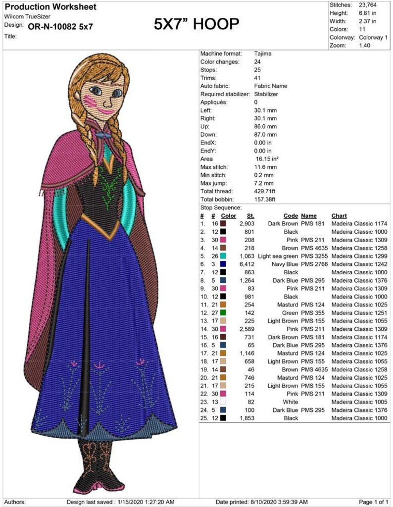 Frozen Princess Anna Embroidery Design 4x4 and 5x7 Hoop | Etsy