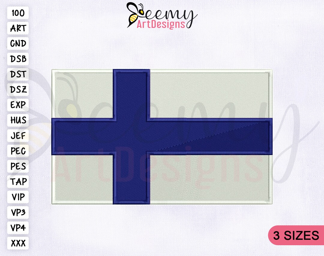 Finland Flag Machine Embroidery Design, 2.5x2.5, 4x4 & 5x7 Hoop Flag ...