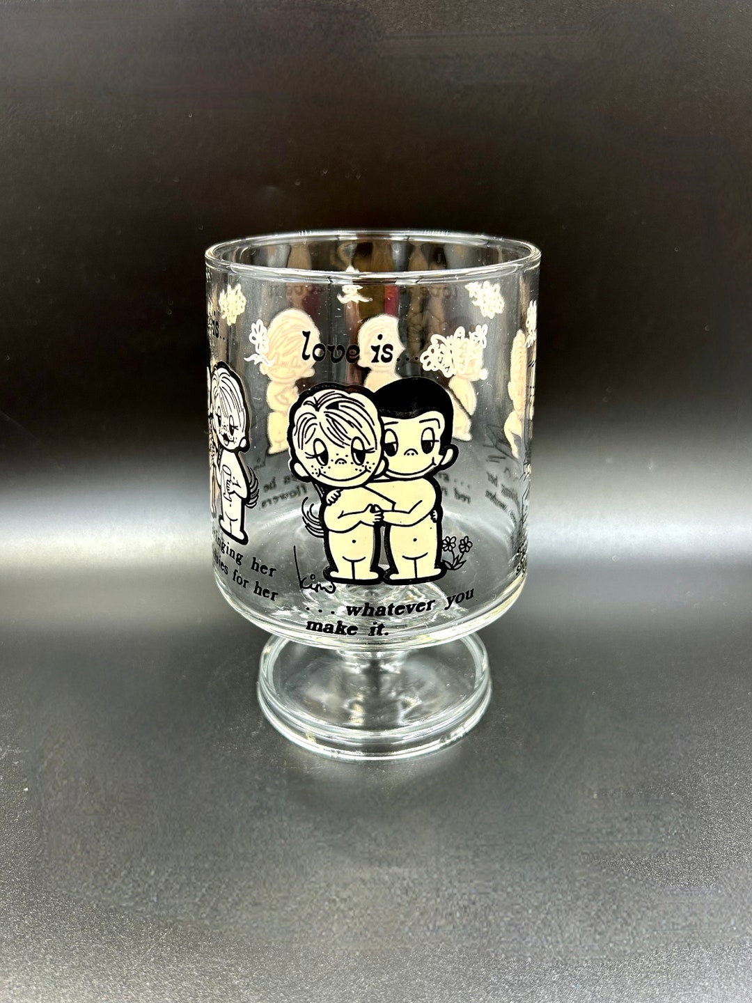 Vintage Love Is Goblet Snifter Glass Kim Casali Cartoon 1970s Kitschy Couple Anniversary Wedding