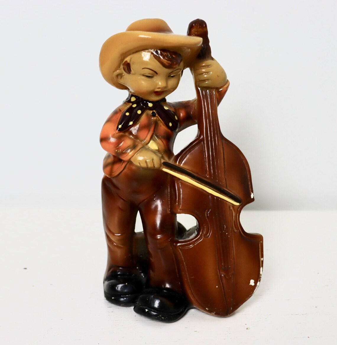 Vintage Chalkware Figure Cowboy Playing Bass Fiddle | Etsy