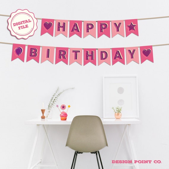 Pink Happy Birthday Printable Banner - Etsy