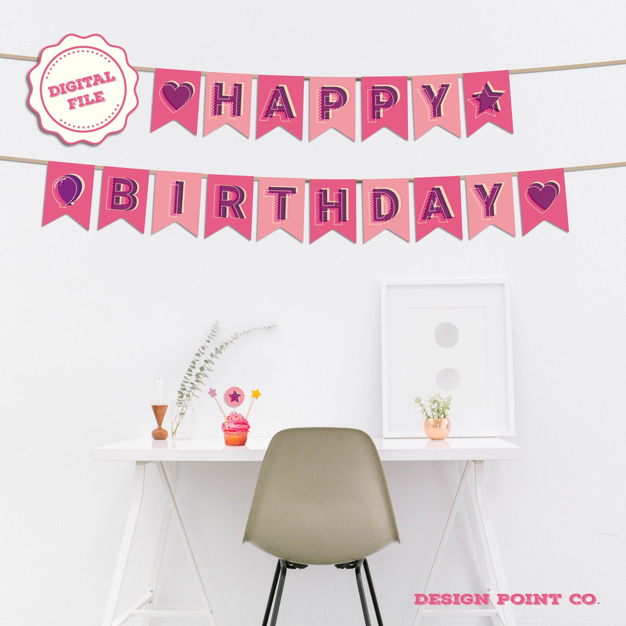 Pink Happy Birthday Printable Banner - Etsy