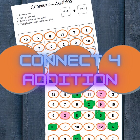 Connect 4 addition educational game preschool game sums | Etsy
