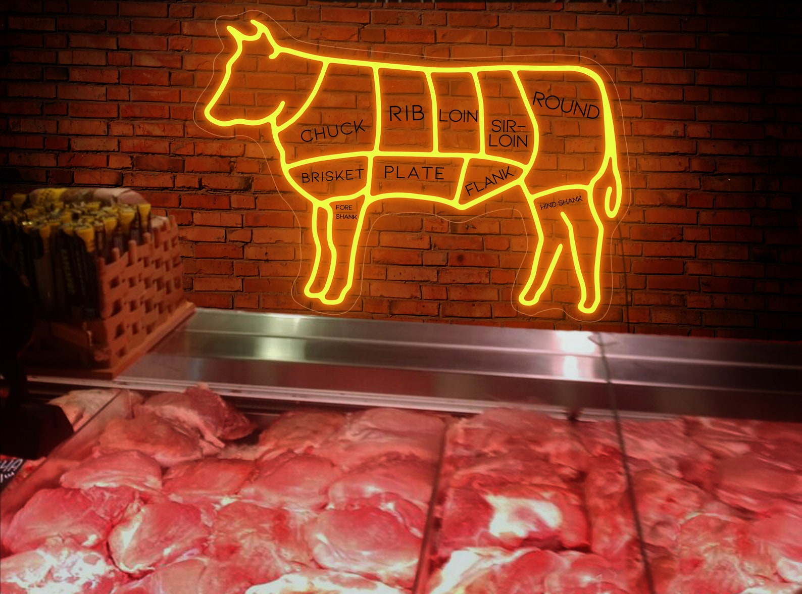 Cow Neon Sign,cow Led Sign,cow Light Sign,cow Wall Decor,butcher Guide ...