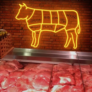 Cow Neon Sign,cow Led Sign,cow Light Sign,cow Wall Decor,butcher Guide ...