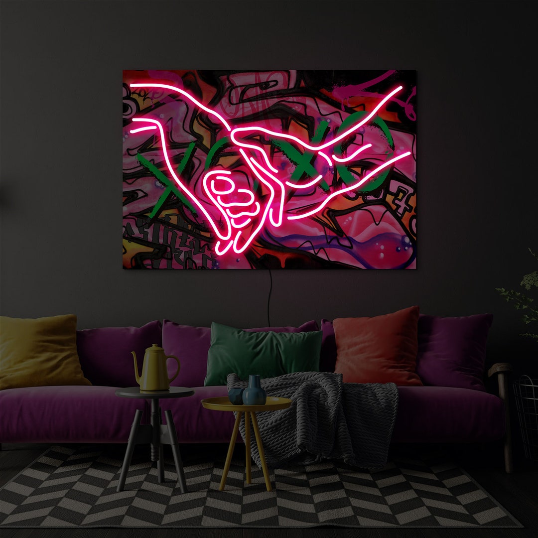 XOXO Neon Sign, Holding Hands Artwork Neon, Pop Art Neon Sign, Love ...