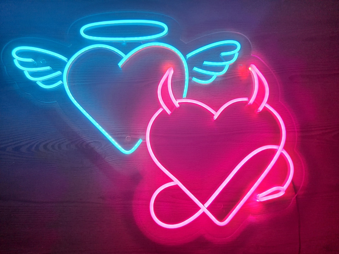 Angel and devil neon signHeart neon signHeart neon | Etsy