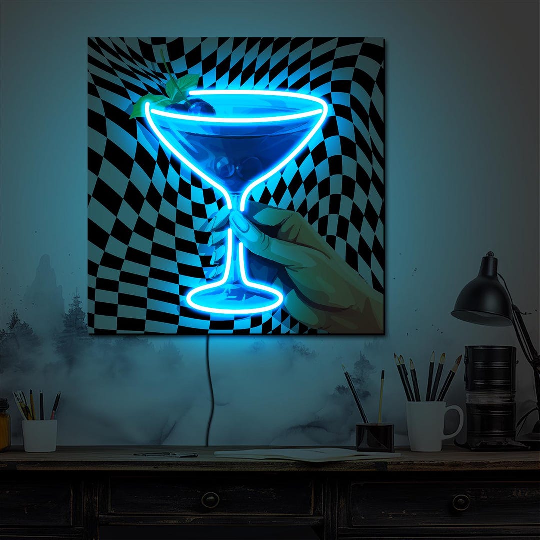 Martini Neon Sign Wall Decor, Cocktail Glass Neon Light, Retro Neon ...