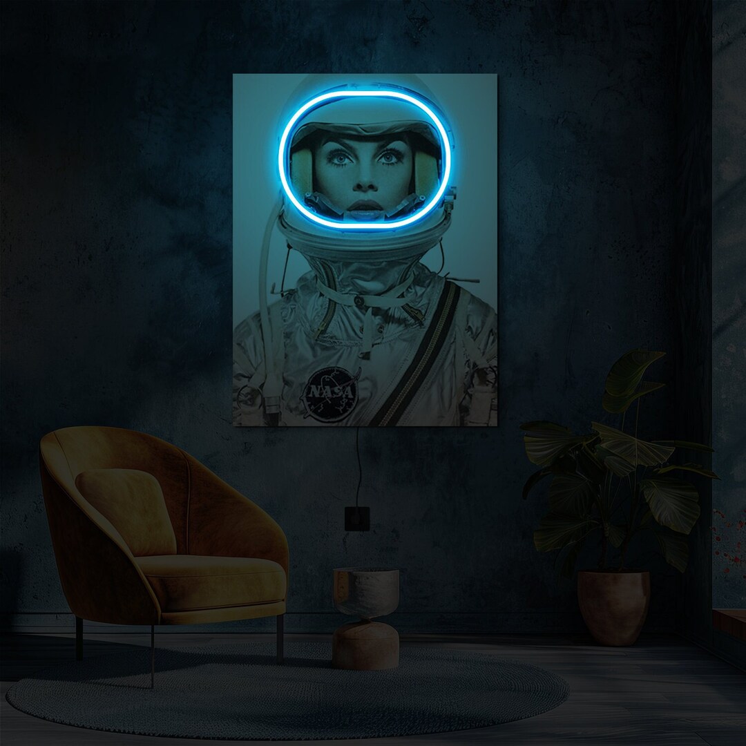 Jean Shrimpton Neon Poster, Astronaut Neon Sign, Neon Painting Art ...