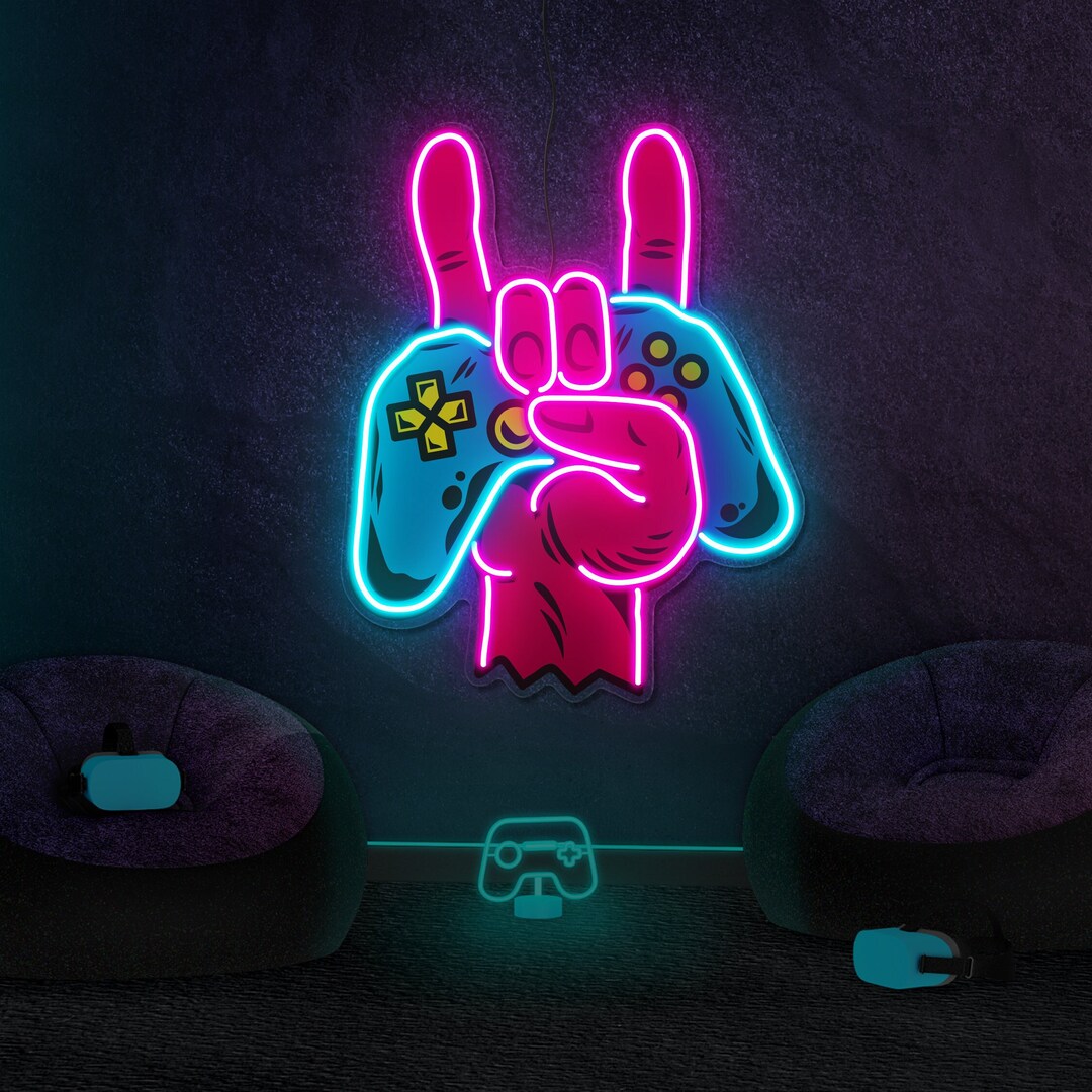 Game Controller Neon Sign, Game Controller Led Light, Game Zone Neon ...
