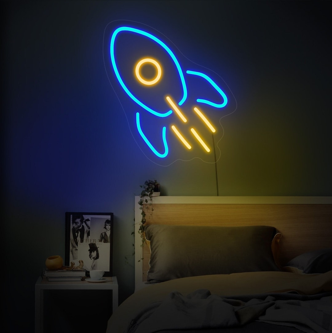 Rocket Neon Light Sign, Rocket Led Sign, Space Neon Sign, Space Led ...