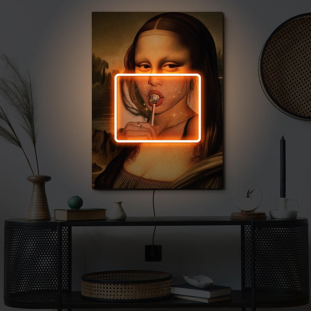 Mona Lisa Neon Sign, Mona Lisa Neon Poster, Unique Neon Art, Mona Lisa ...