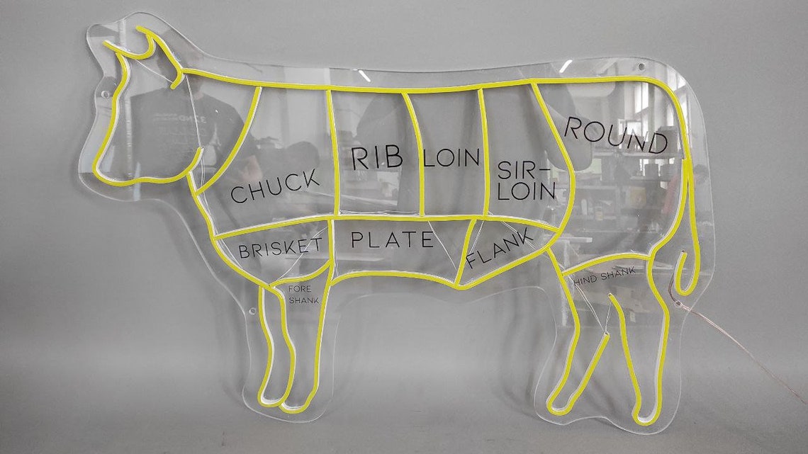 Cow Neon Sign,cow Led Sign,cow Light Sign,cow Wall Decor,butcher Guide ...