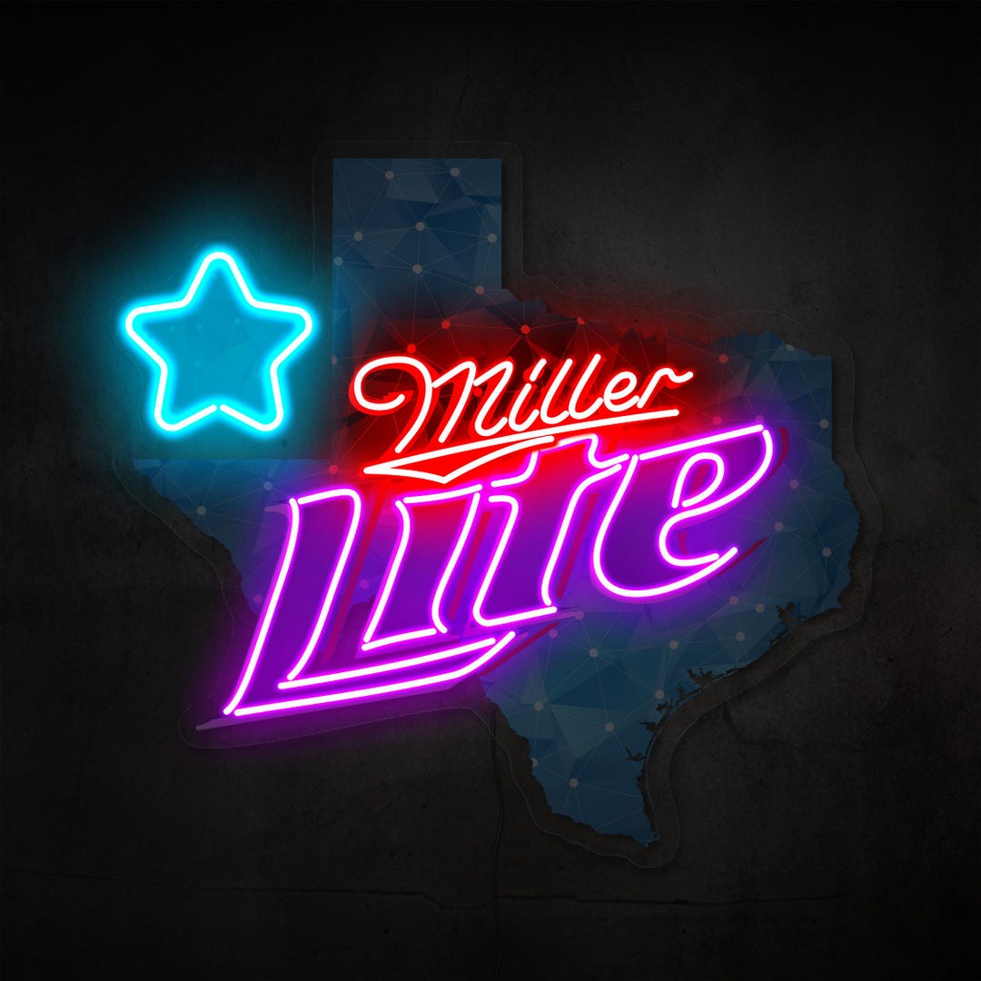 Miller Lite Neon Sign, Texas Neon Sign, Miller Lite Neon Light, Neon ...