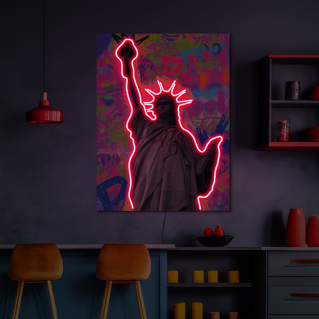 The Statue of Liberty Neon Sign, Neon Poster, Neon Artwork, Pop Art ...