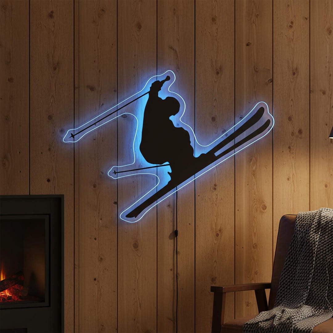 Ski Neon Light Sign, Skier Light up Sign Wall Decor, Skiing Wall Light ...